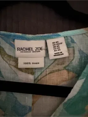 Rachel Zoe | Dresses | Rachel Zoe Green Blue Leaf Print Linen Dress ...